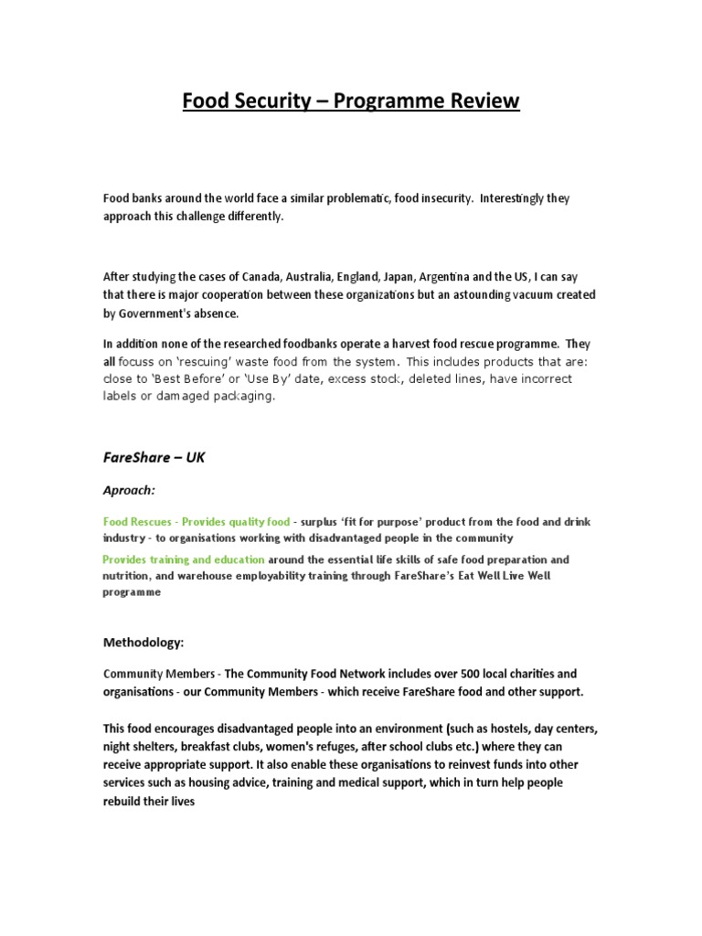 Food Security Prog Review | PDF | Food Bank | Foods