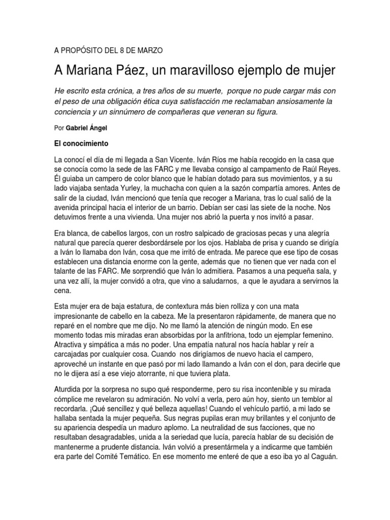 A Mariana Paez | PDF | Mujer | Guerra de guerrillas