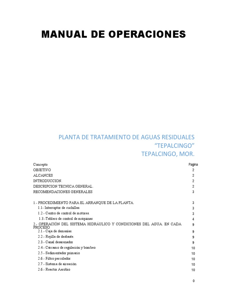 Manual de Operaciones de Ptar | PDF | Transformador | Aguas residuales