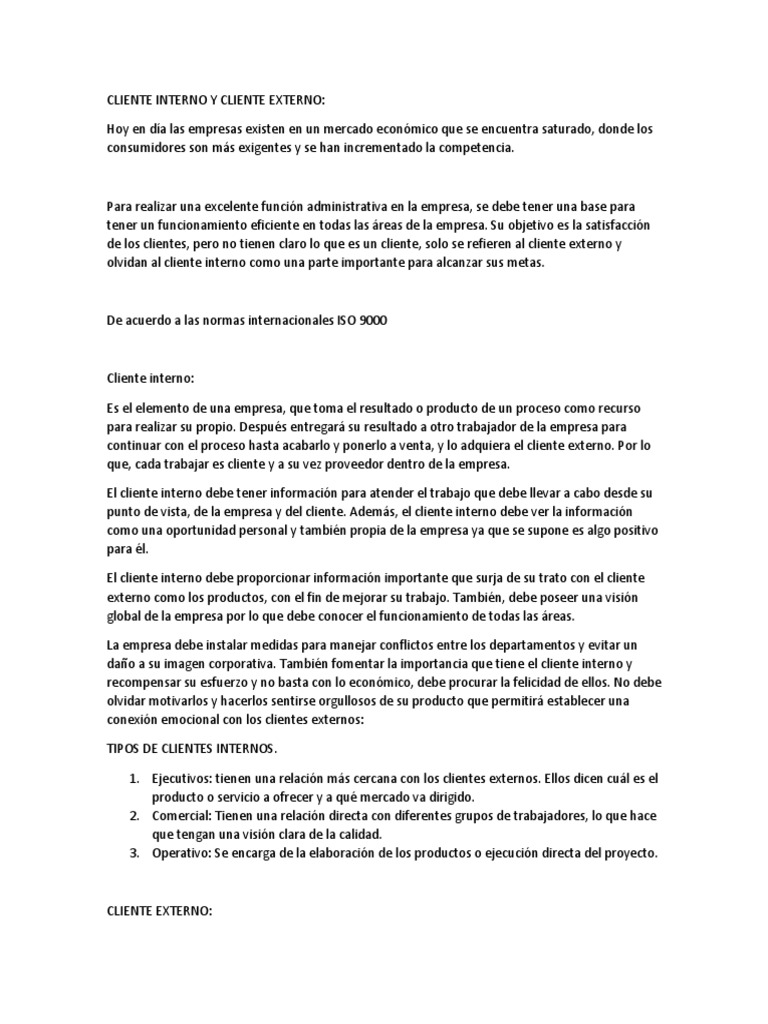 Cliente Interno y Cliente Externo | PDF | Gestión de la relación con el ...