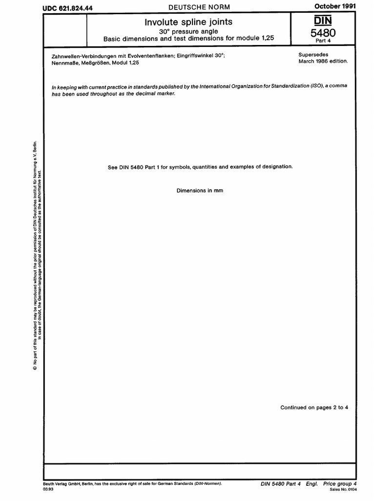 DIN 5480-4, Involute Spline Joints | PDF
