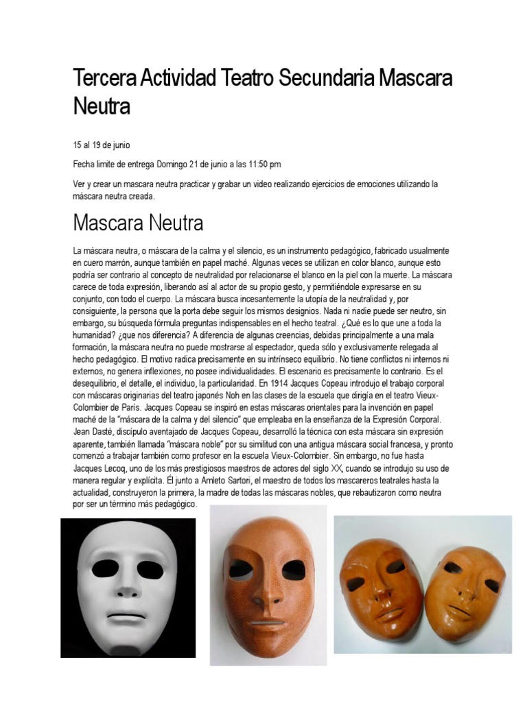 Actividad sobre Máscara Neutra en Teatro | PDF | Teatro | Máscara