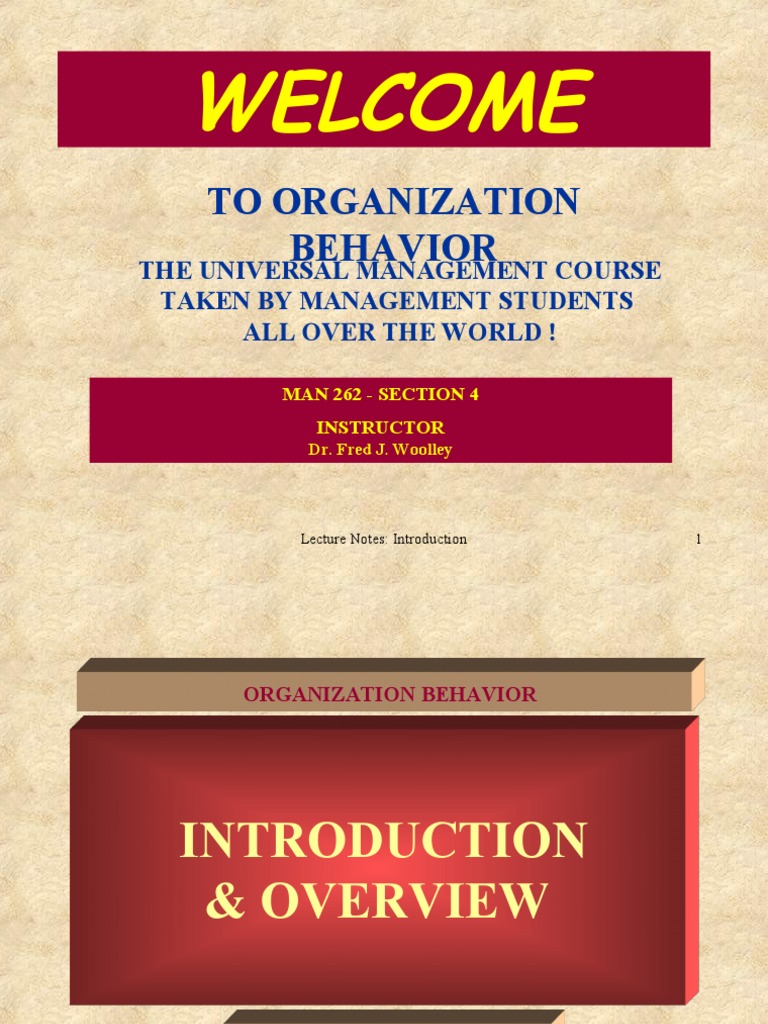 Welcome: To Organization Behavior | PDF | Organizational Behavior ...
