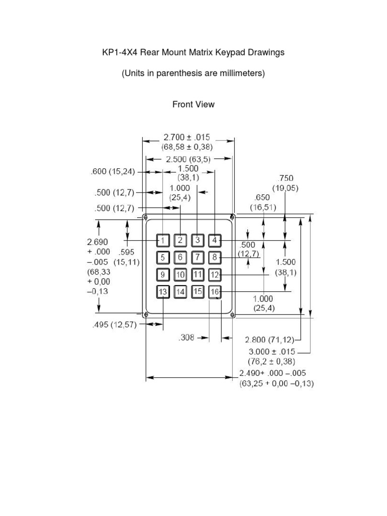 KP1-4X4 Rear Mount Matrix Keypad Drawings (Units in Parenthesis Are ...