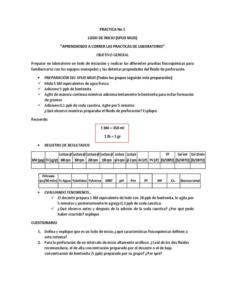 Preparación y análisis de un lodo de inicio (spud mud): Aprendiendo las ...