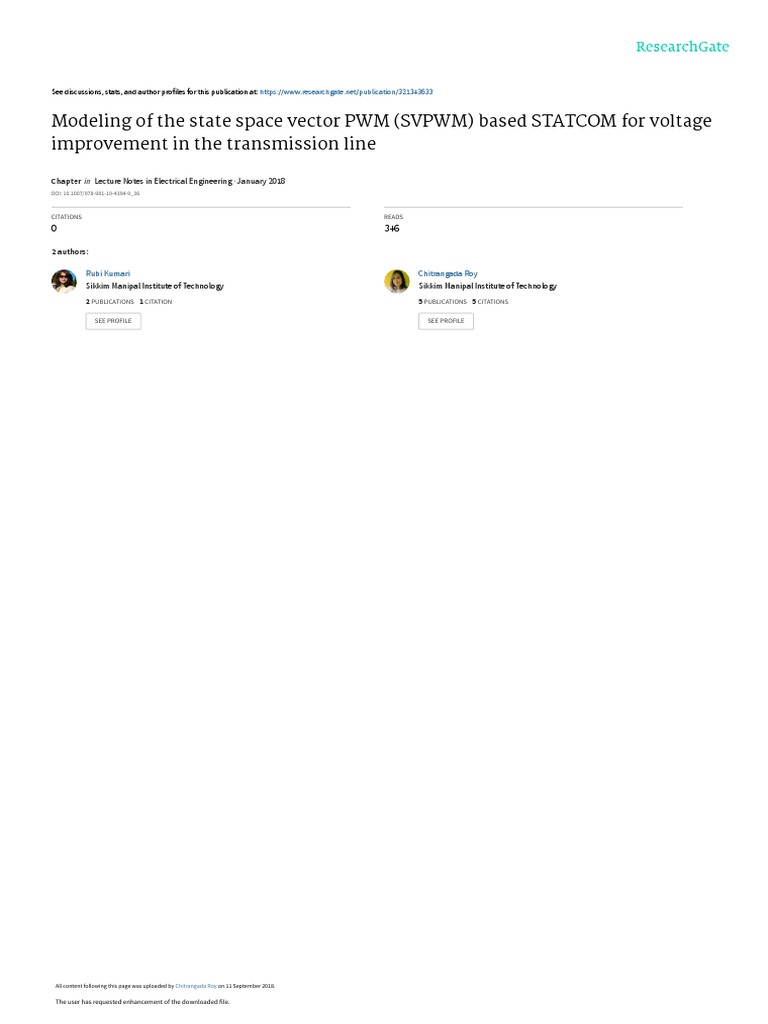 Modeling of The State Space Vector PWM (SVPWM) Based STATCOM For Voltage Improvement in The ...