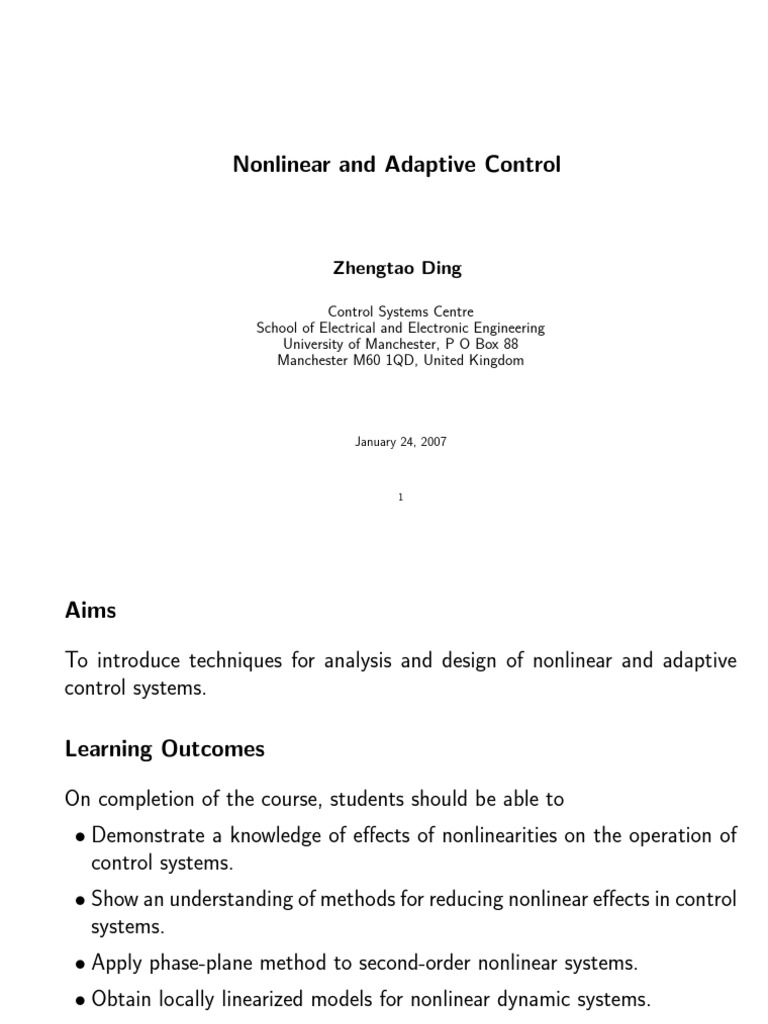 Nonlinear Adaptive Control Techniques | PDF | Stability Theory ...