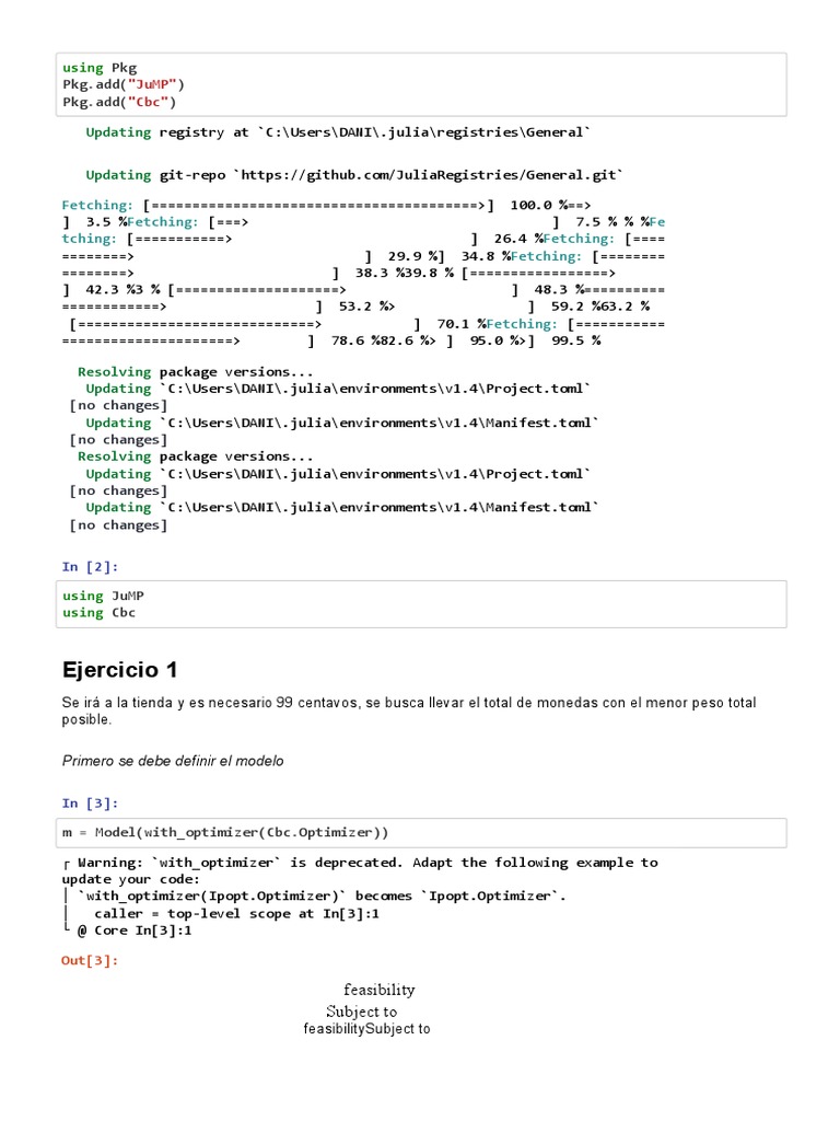 Ejercicio 1: "Jump" "CBC" | PDF | Integer (Computer Science) | Mathematical Optimization
