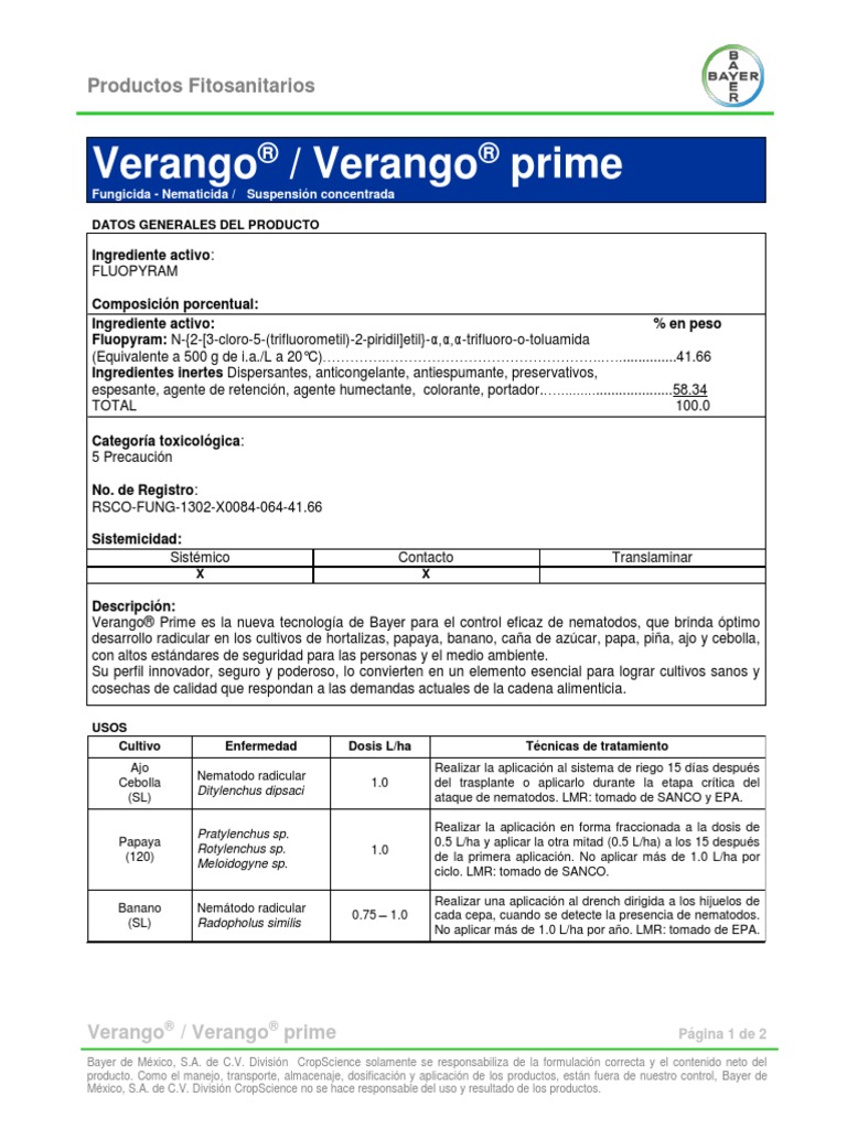 Ficha Técnica de Verango® y Verango® Prime | PDF | Agronomía | Agricultura