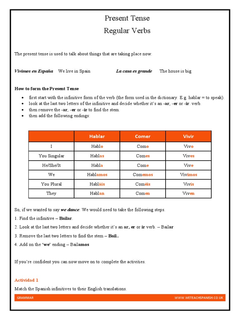 Present Tense Regular Verbs Booklet | PDF | Grammatical Tense | Verb