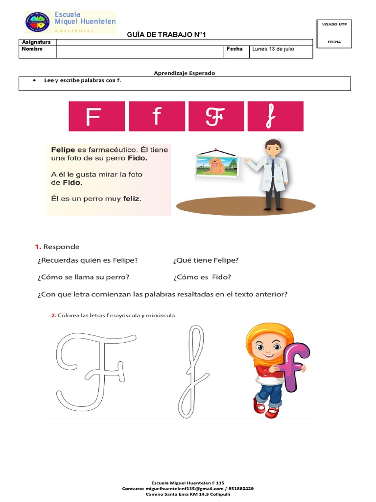 Actividades para aprender la letra F | PDF | Escritura | Texto