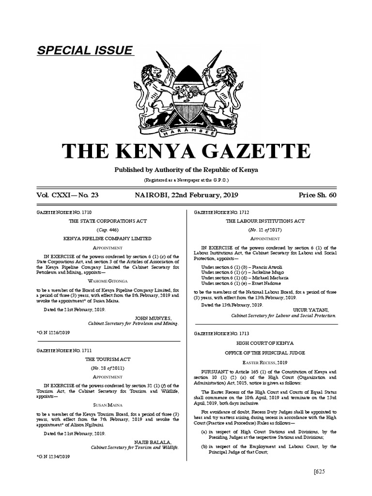 Kenya Gazette Notices - February 2019 | PDF | Government Institutions ...