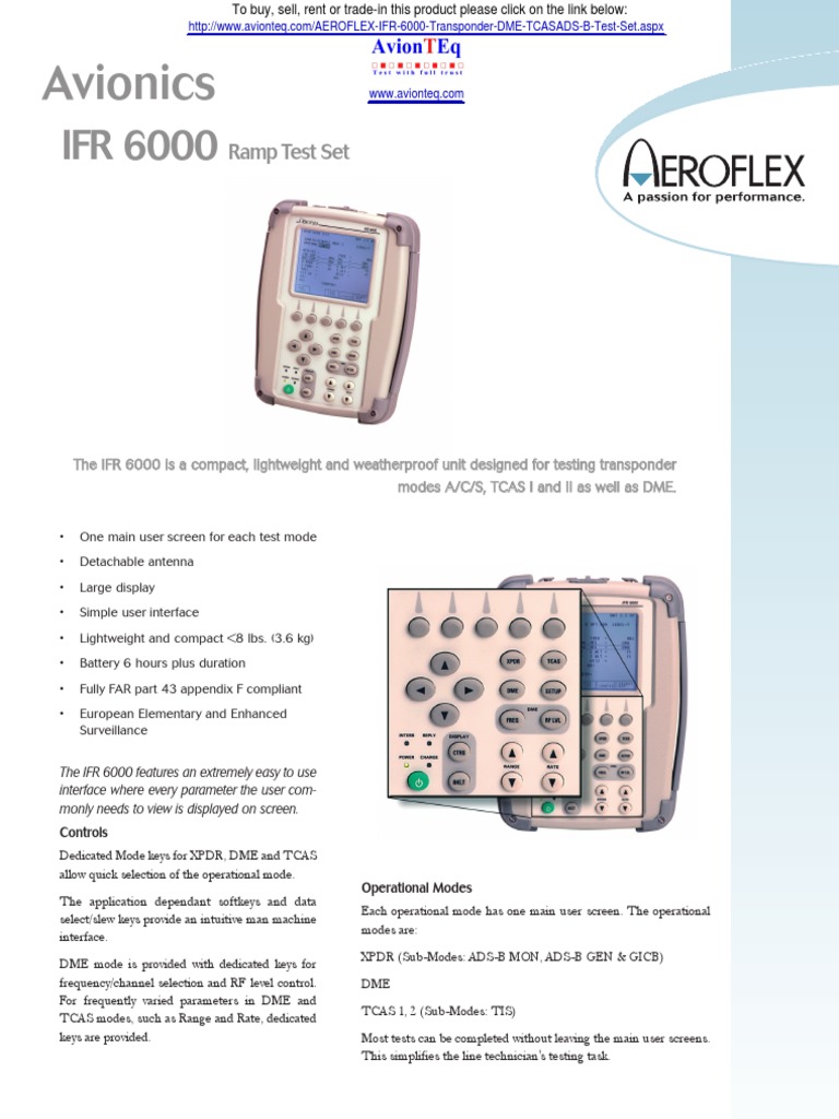 IFR 6000 Specification Sheet | PDF | Radio | Telecommunications