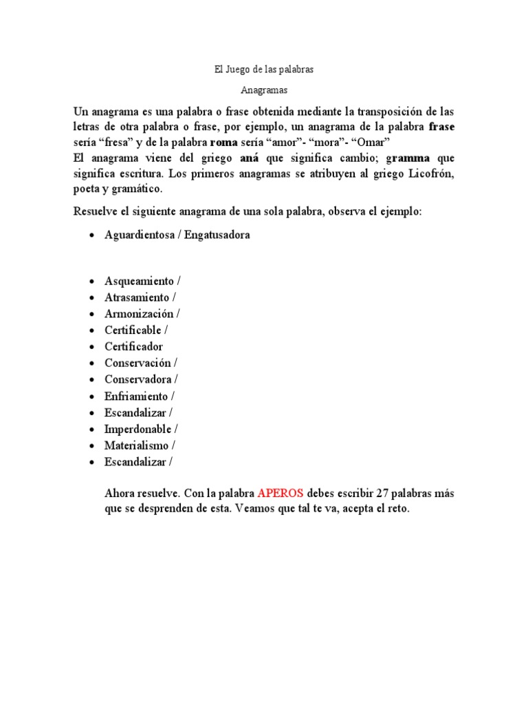 El Juego de Las Palabras ANAGRAMAS | PDF