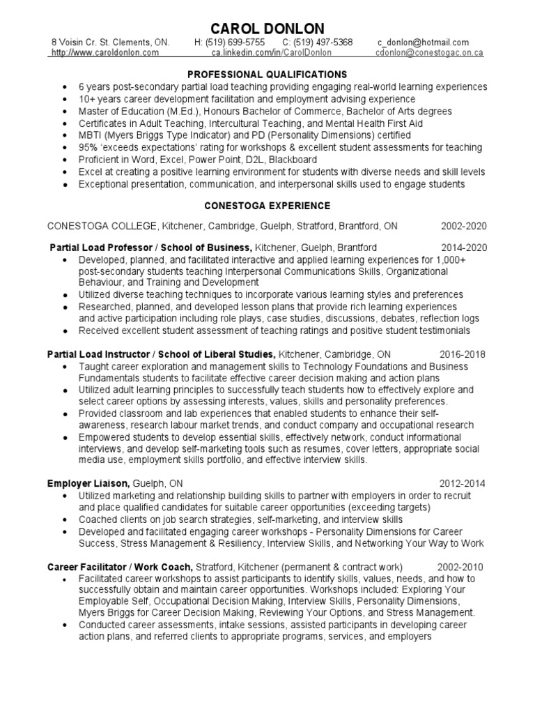 Carol Donlon Professor Resume 2020 | PDF | Job Interview | Employment
