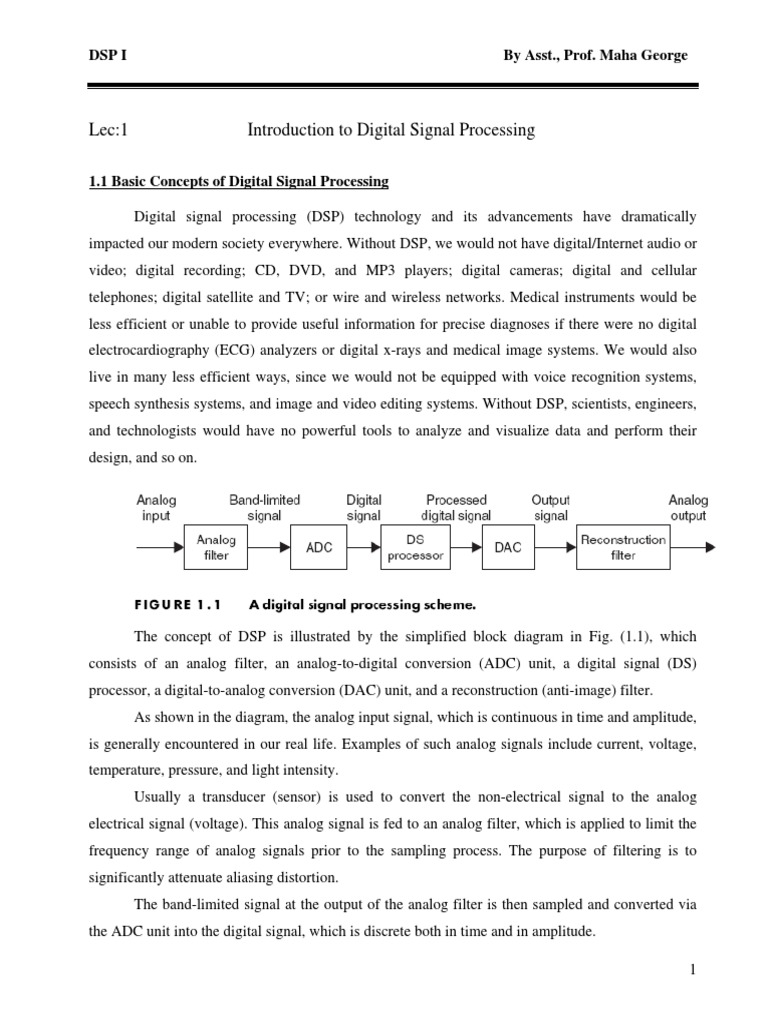 Lec:1 Introduction To Digital Signal Processing | PDF | Digital Signal ...