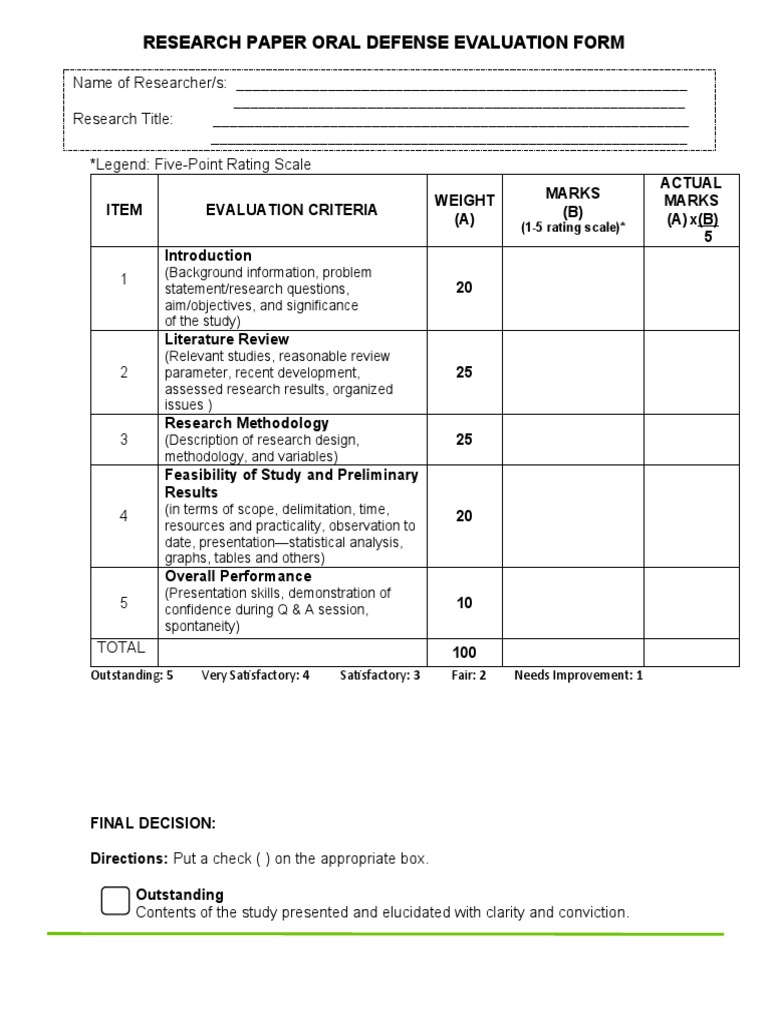 Oral Defense Evaluation Form | PDF | Evaluation | Methodology