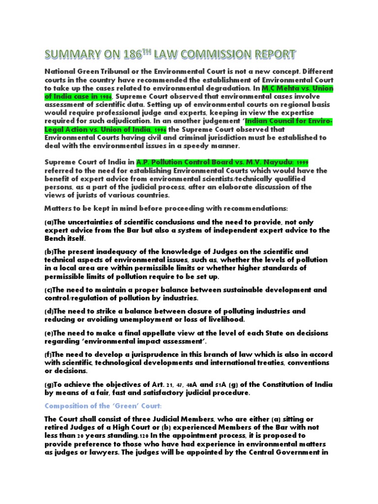 Summary On 186TH Law Commission Report | PDF | Jurisdiction | Supreme ...