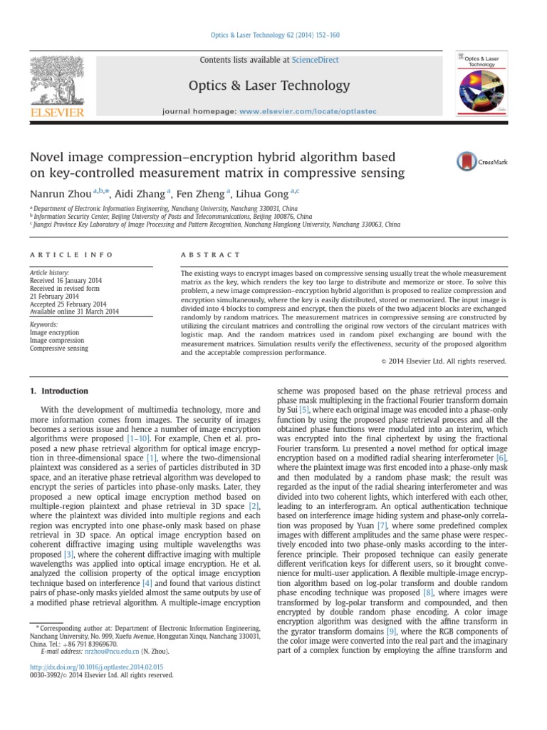 Novel Image Compression-Encryption Hybrid Algorithm Based On Key-Controlled Measurement Matrix ...