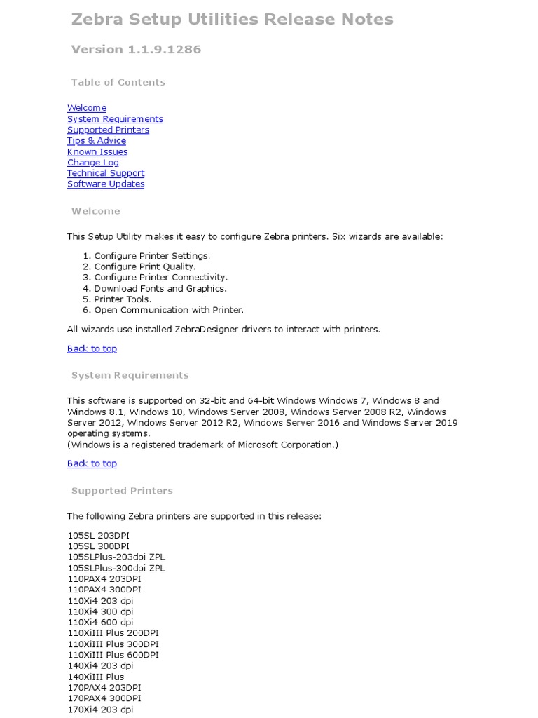 Zebra Setup Utilities Release Notes v1191286 | PDF | Bluetooth ...