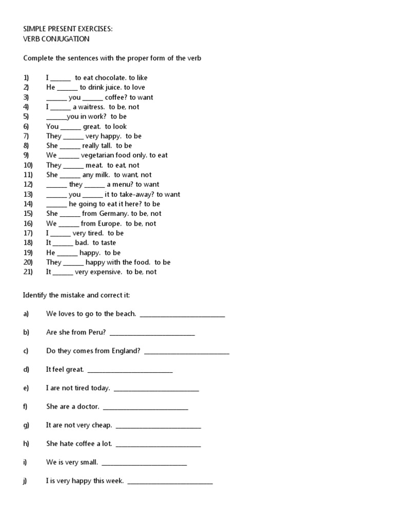 Present Simple Ejercicios FB | PDF