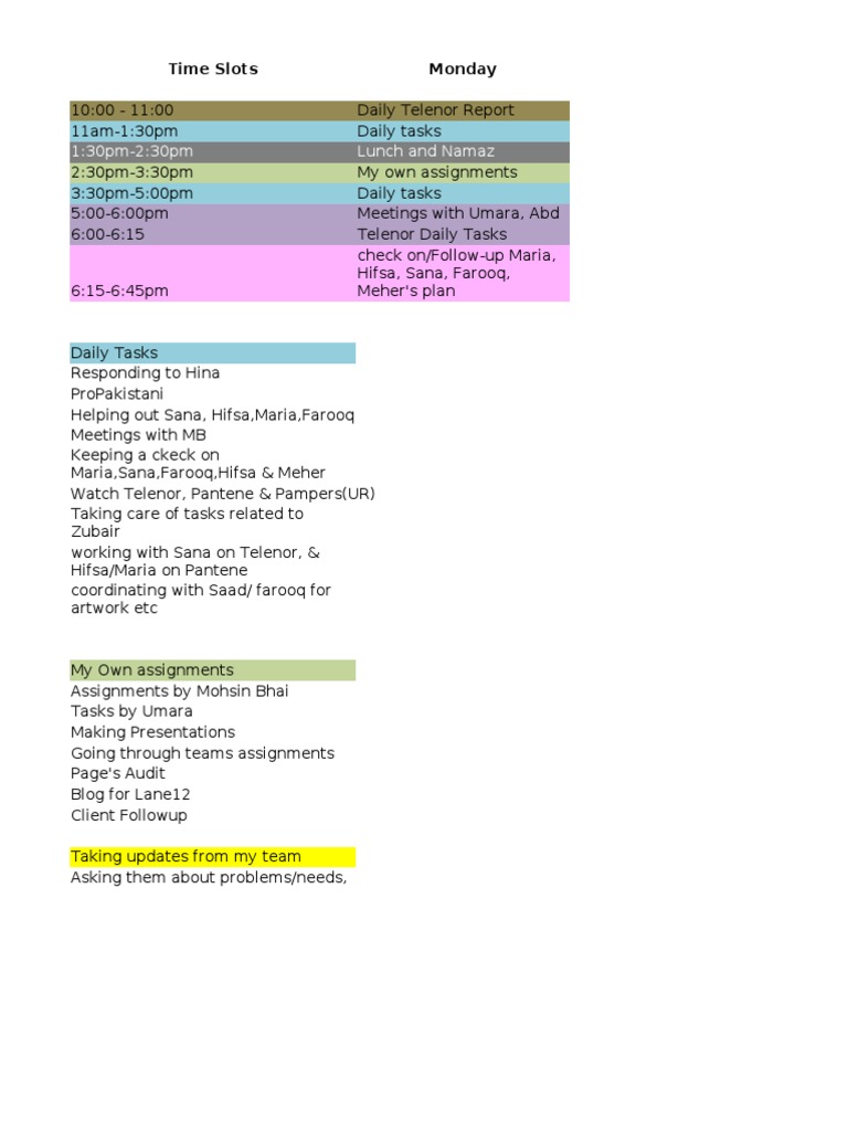 Ali's Weekly Plan | PDF
