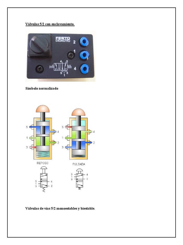 Valvulas 5 2 Con Enclavamiento. Simbolo | PDF | Neumática | Solenoide