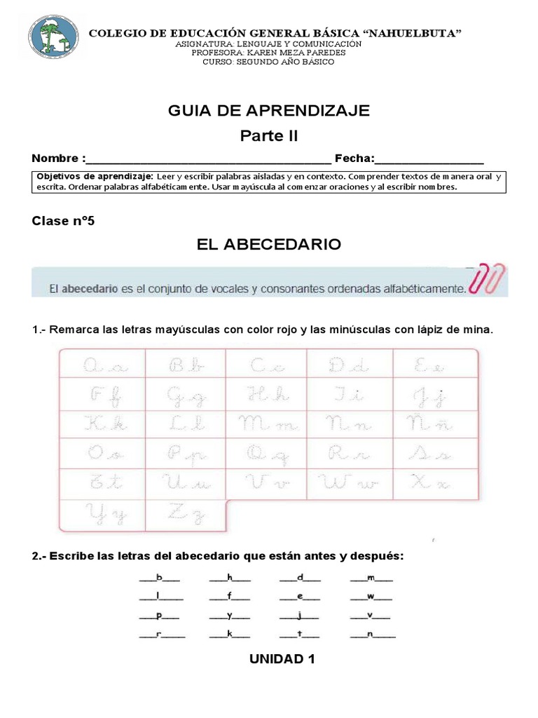Actividades del Abecedario 2° Básico | PDF | Alfabeto | Escritura