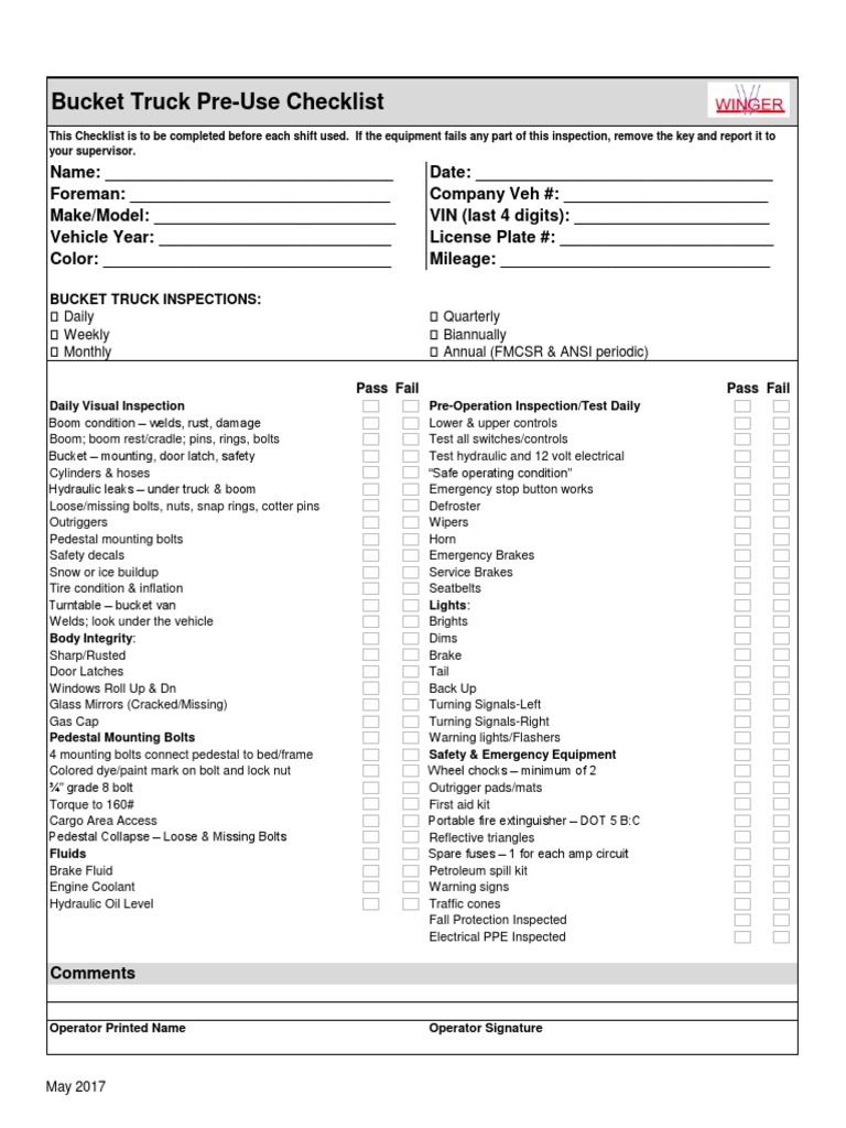 Bucket Truck Inspection Checklist | PDF | Truck | Vehicles
