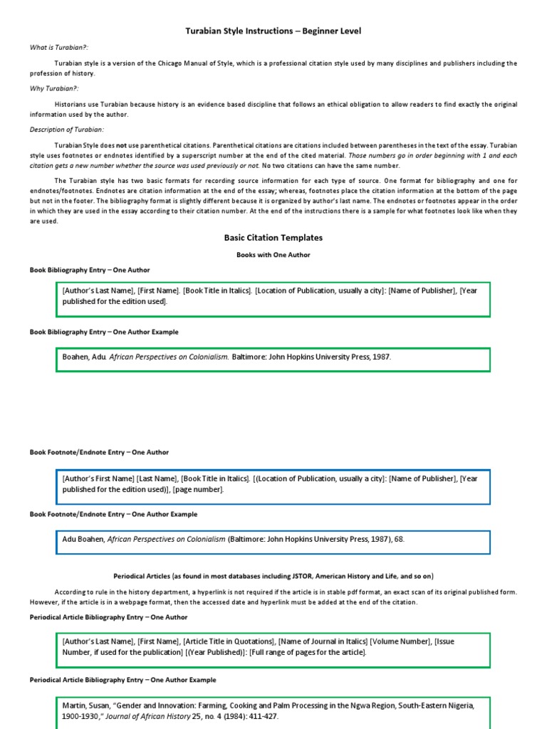 Turabian Style Instructions - Basic PDF | PDF | A Manual For Writers Of ...