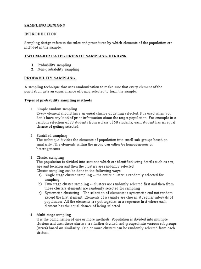 Sampling Designs | PDF | Randomness | Sampling (Statistics)