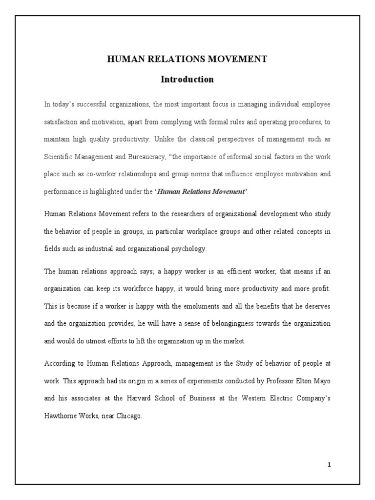 Human Relations Movement | PDF | Interpersonal Relationships | Motivation