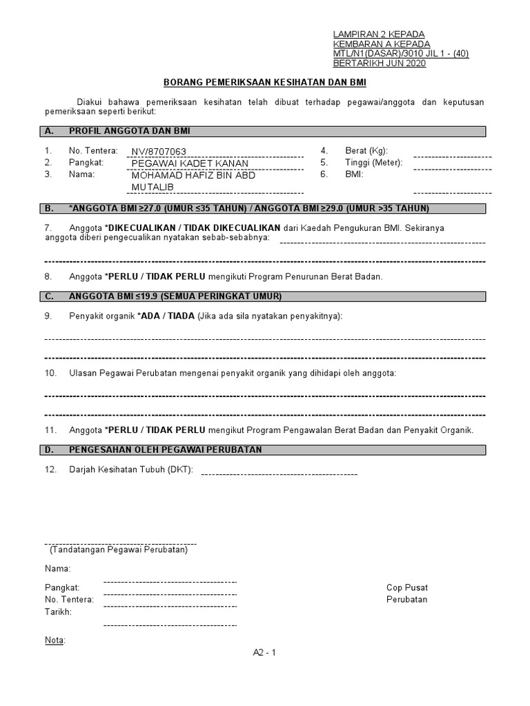 Borang BMI - HAFIZ | PDF