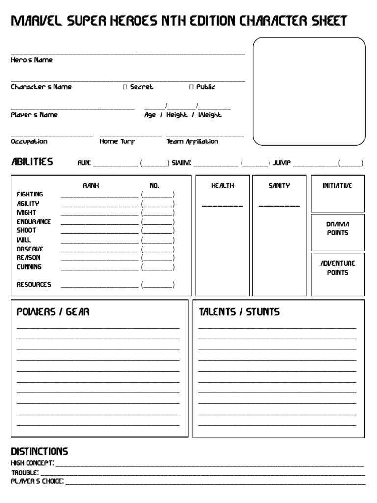 Marvel NTH Character Sheet PDF | PDF | Leisure | Sports