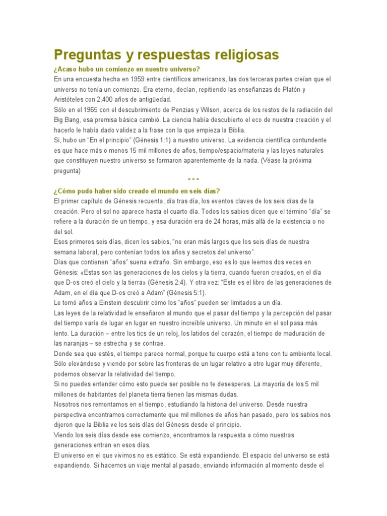 Preguntas y Respuestas Religiosas | PDF | Universo | Evolución