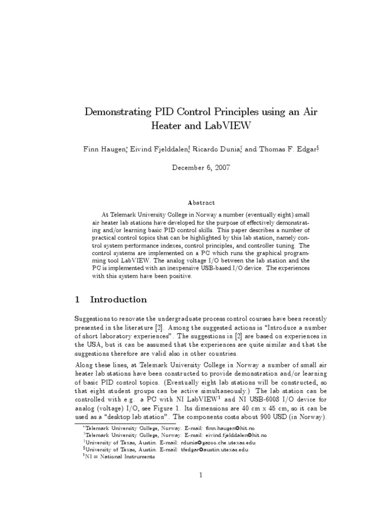 Demonstrating PID Control Principles Using An Air Heater and LabVIEW ...