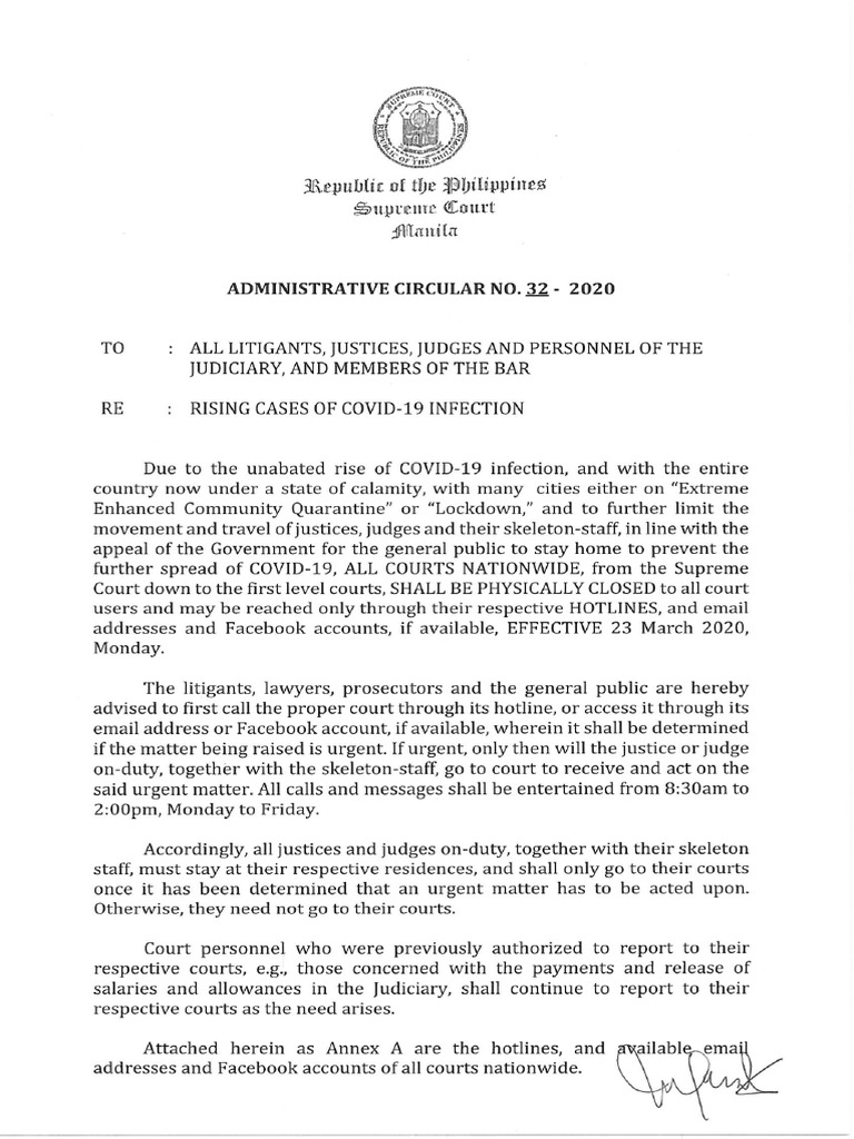 Administrative Circular No. 32-2020 - Supreme Court of The Philippines ...