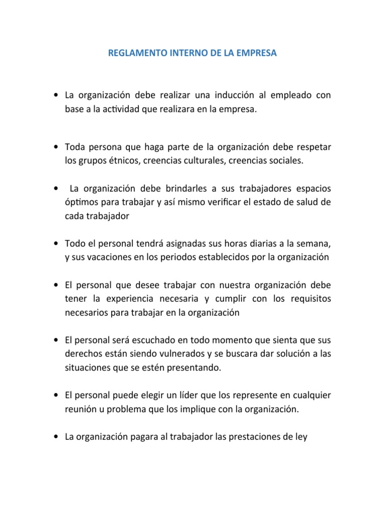 Reglamento Interno de La Empresa | PDF