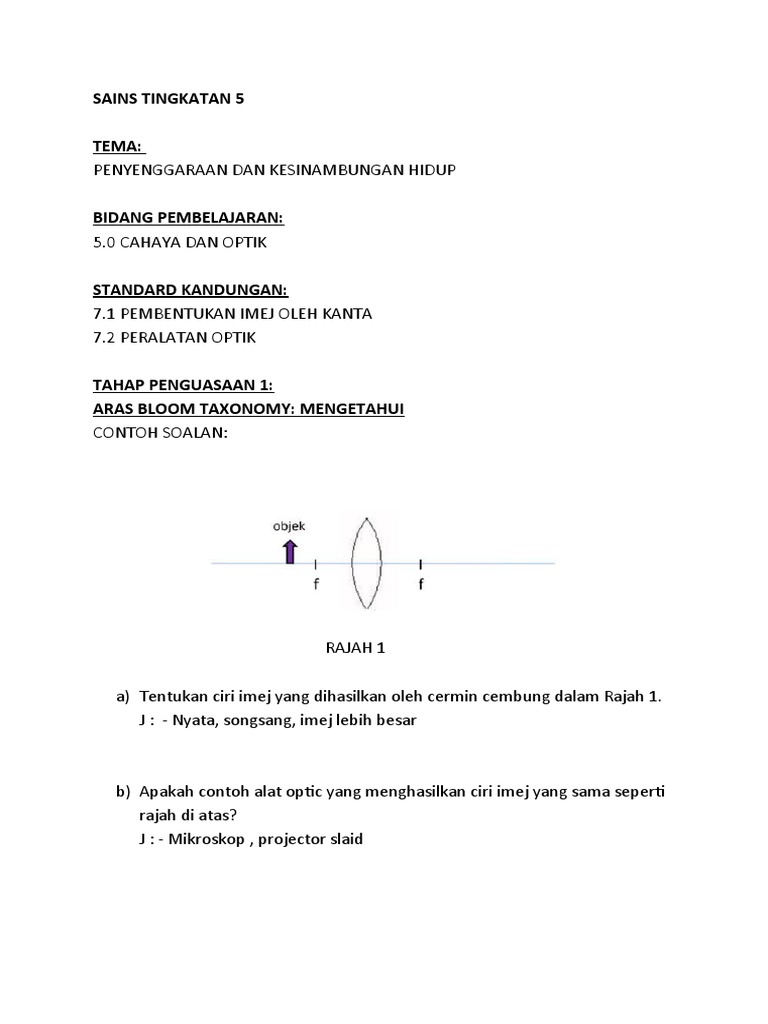 Peralatan Optik dan Kanta Tingkatan 5 | PDF