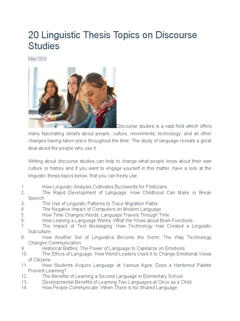 20 Linguistic Thesis Topics On Discourse Studies | PDF | Schools ...