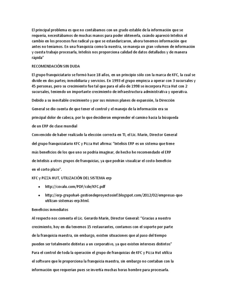 ERP Intelisis para KFC y Pizza Hut | PDF | Planificación de recursos ...