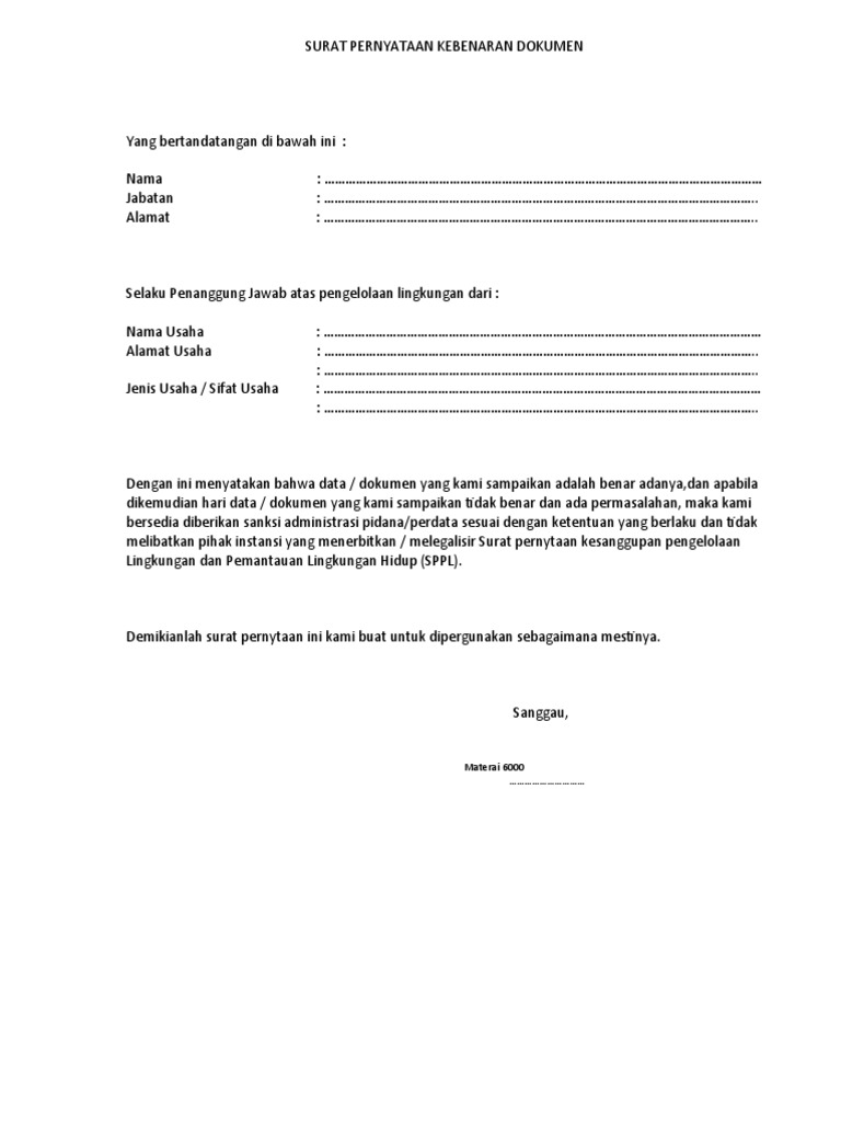 Form Permohonan SPPL | PDF