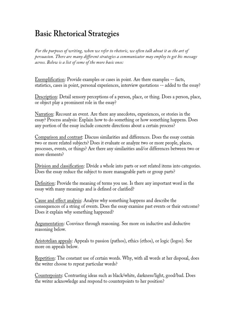 Basic Rhetorical Strategies | PDF | Irony | Essays