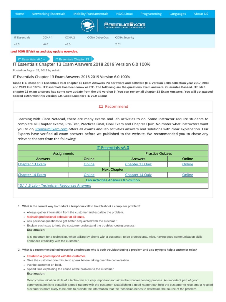 IT Essentials Chapter 13 Exam Answers 2018 2019 Version 6.0 100% IT ...