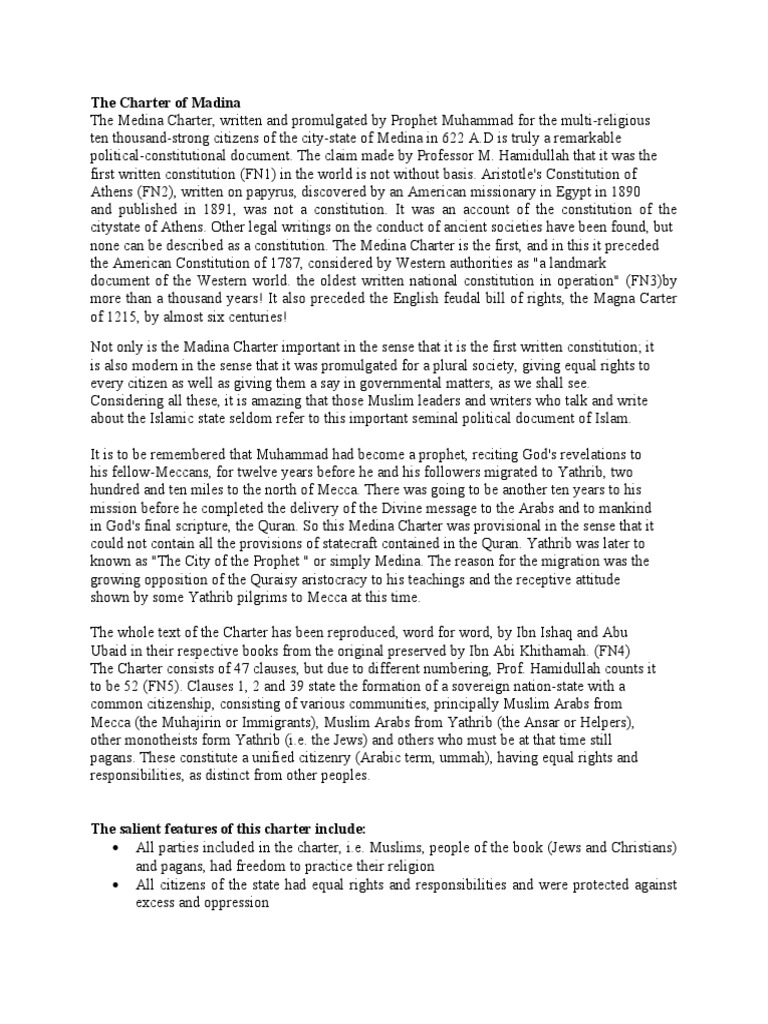 Key Points of the Medina Charter | PDF | Medina | Abrahamic Religions