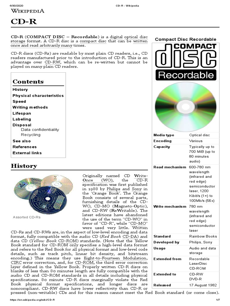 CD-R (COMPACT DISC - Recordable) Is A Digital Optical Disc | PDF ...