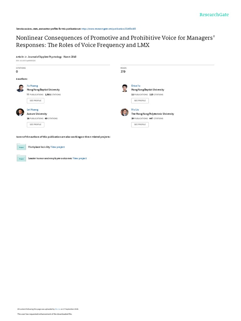 Nonlinear Consequences of Promotive and Prohibitive Voice For Managers ...