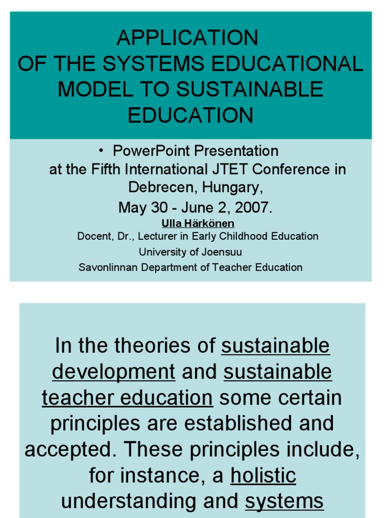 Application of The Systems Educational Model To Sustainable Education ...