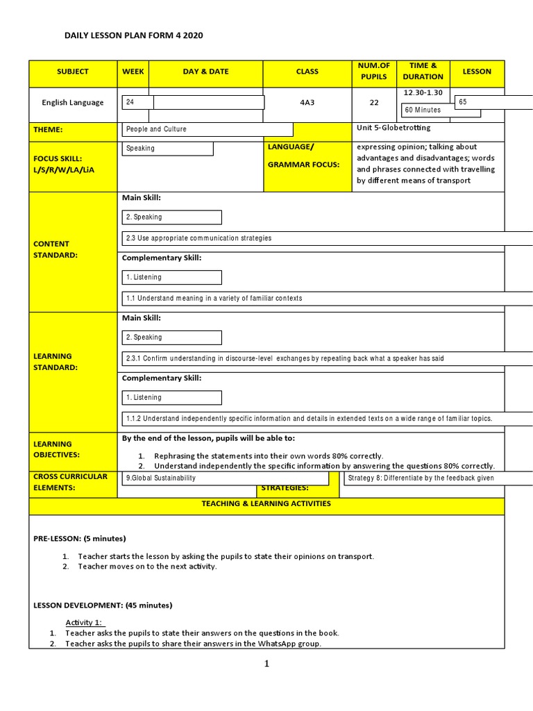 Form 4a3 L65 | PDF | Lesson Plan | Teachers