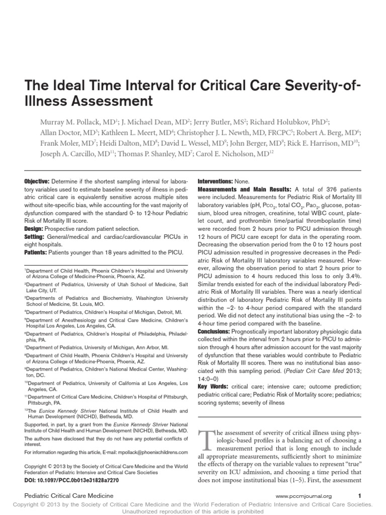 The Ideal Time Interval For Critical Care Severity-of-Illness ...